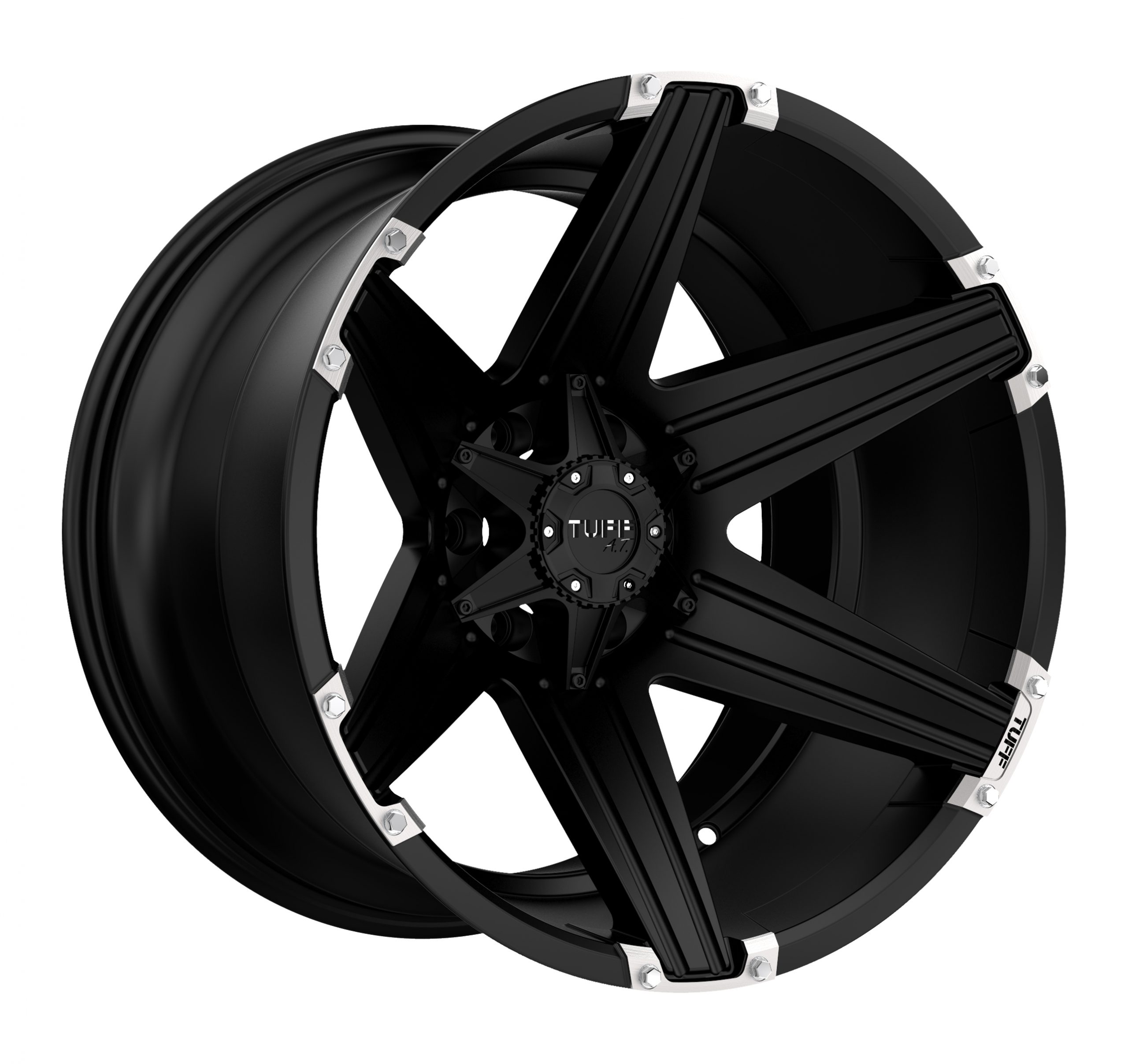 TUFF T-12 SATIN BLACK W/ BRUSHED INSERTS - WheelsASAP